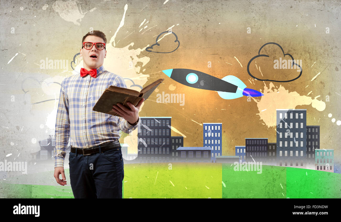 Young funny science man in red glasses Stock Photo - Alamy