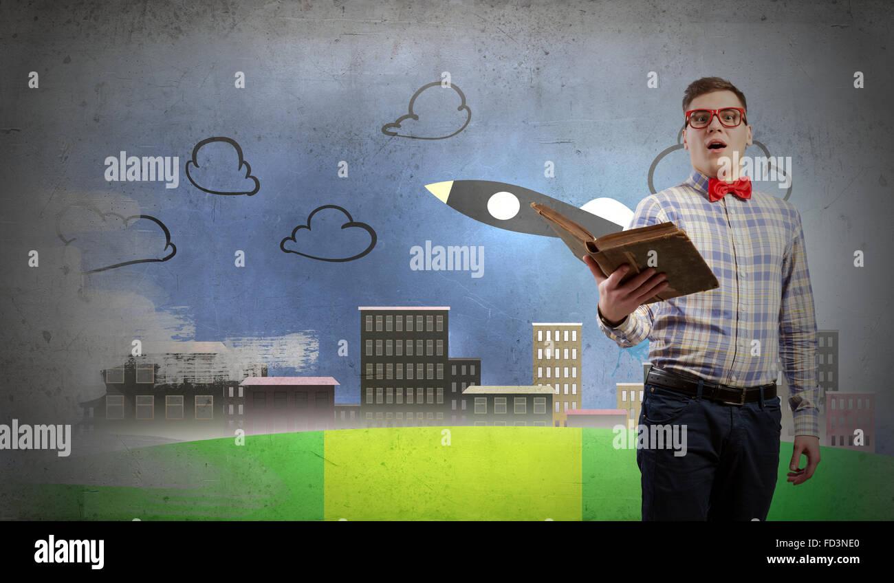 Young funny science man in red glasses Stock Photo - Alamy