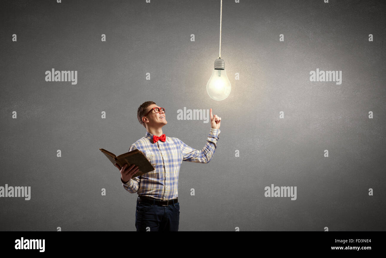 Young funny science man in red glasses Stock Photo - Alamy