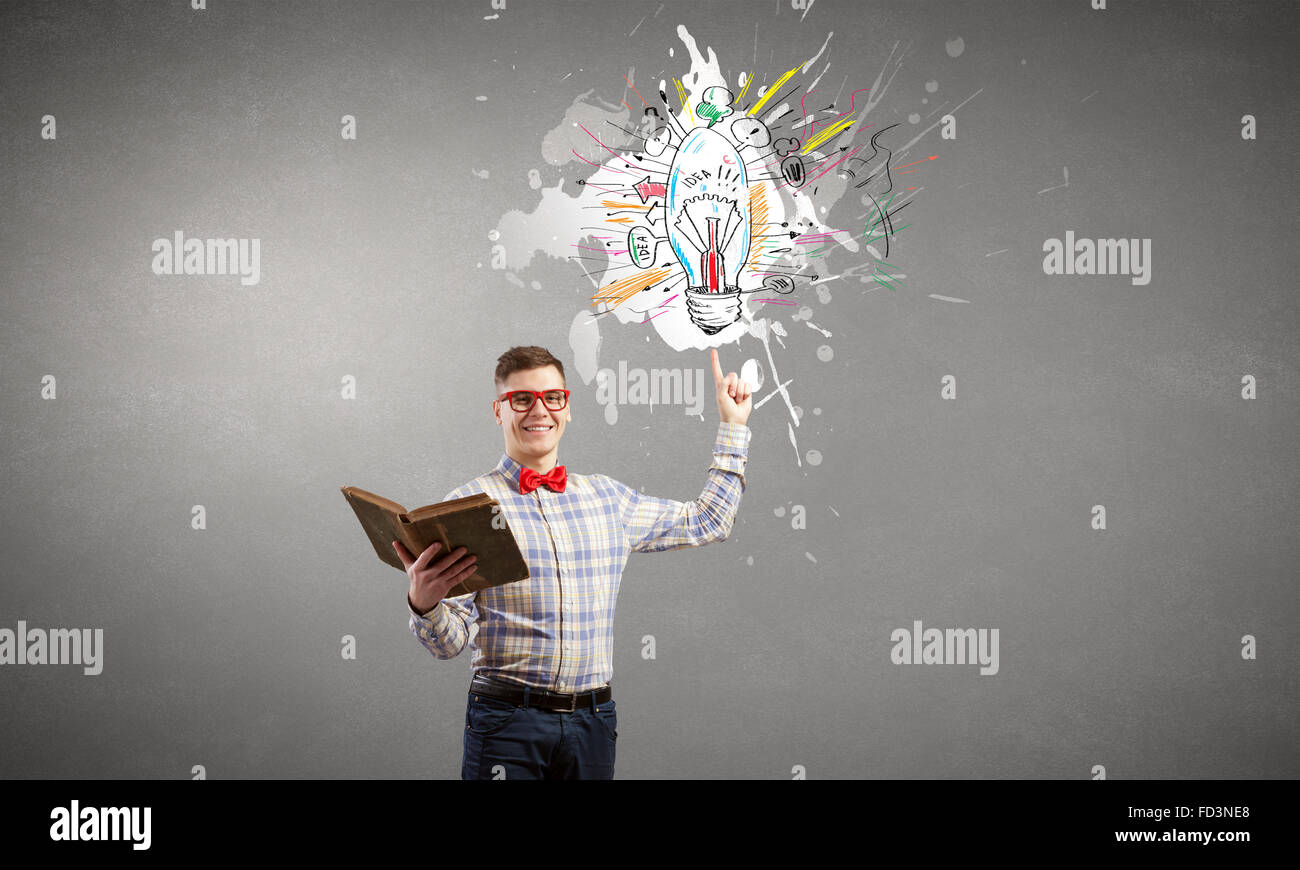 Young funny science man in red glasses Stock Photo - Alamy