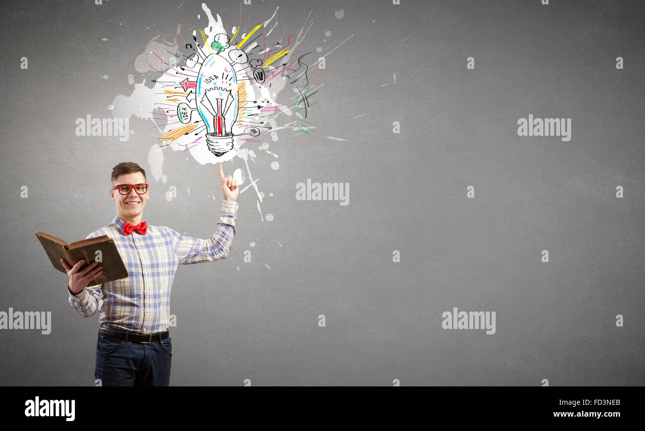 Young funny science man in red glasses Stock Photo - Alamy