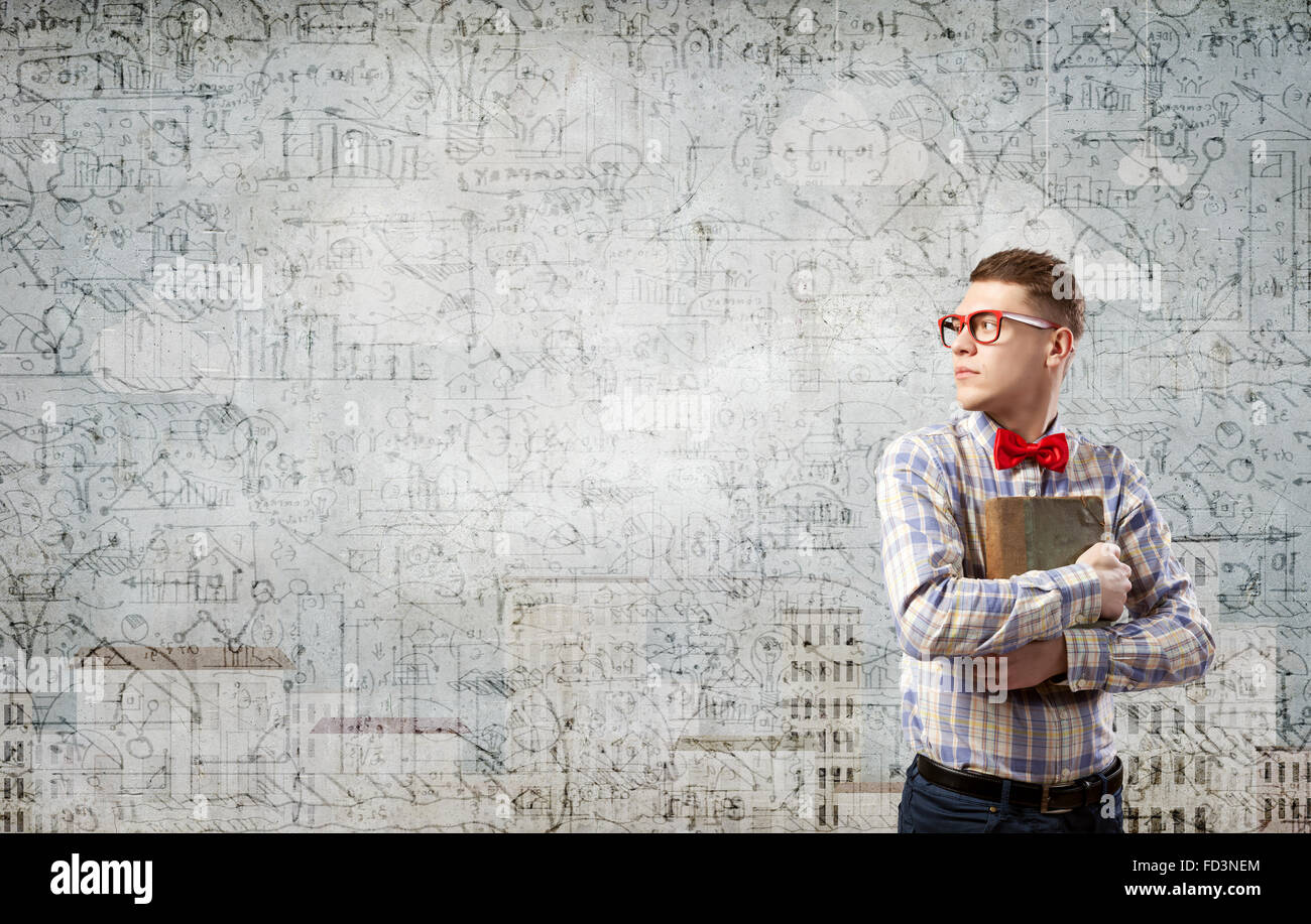 Young funny science man in red glasses Stock Photo - Alamy