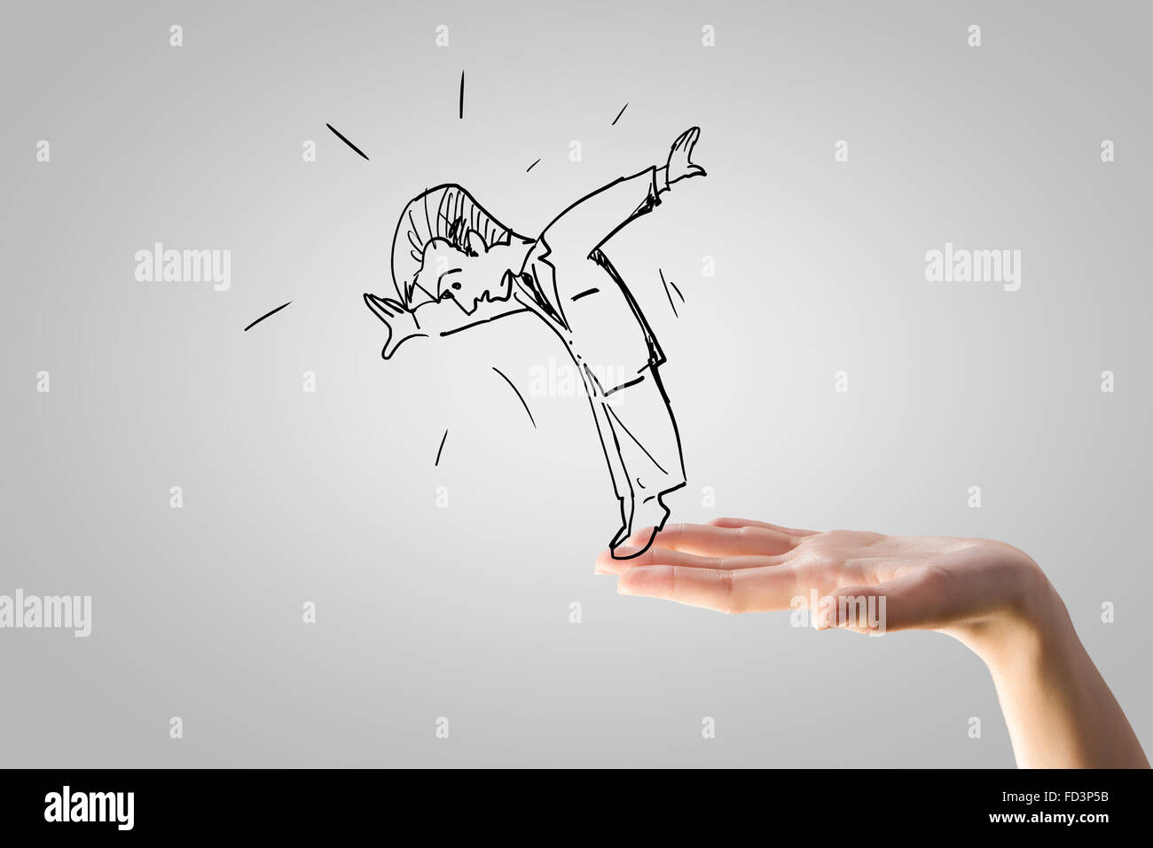 Caricature of falling businessman caught by human hand Stock Photo - Alamy