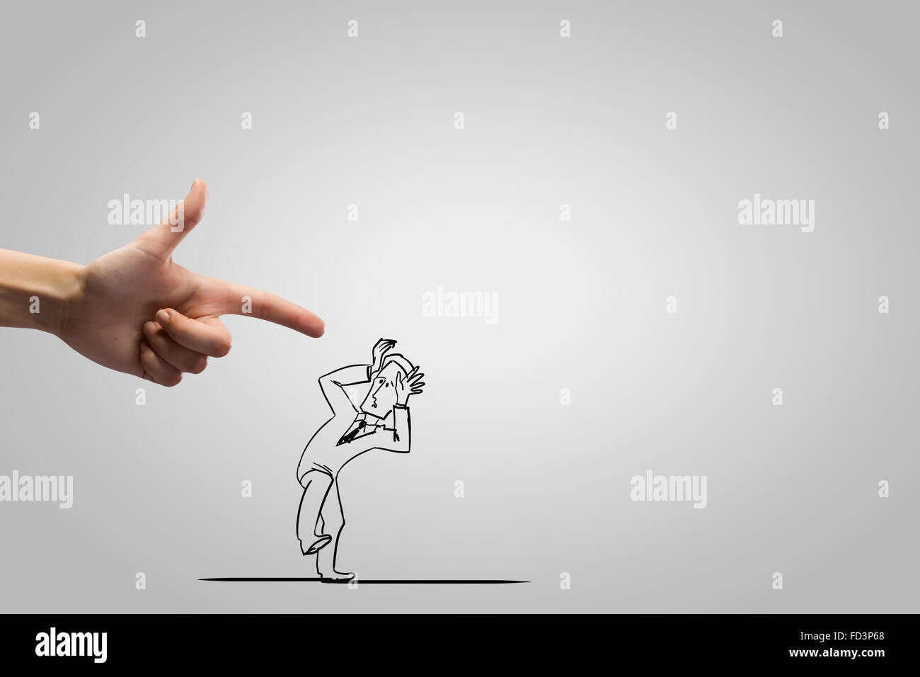 Close up of human hand attacking businessman caricature Stock Photo - Alamy