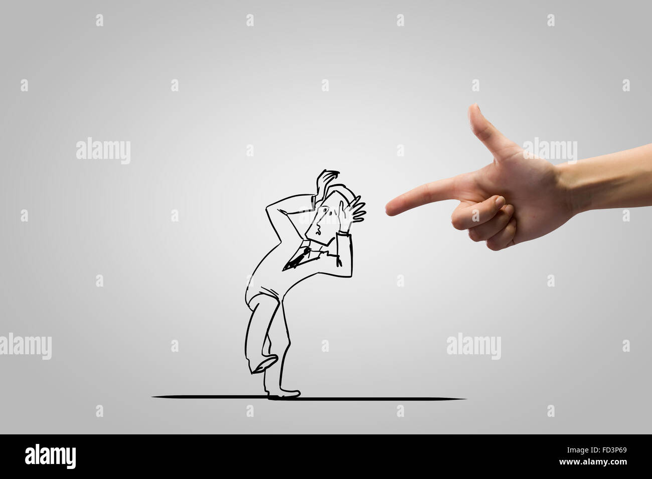Close up of human hand attacking businessman caricature Stock Photo - Alamy