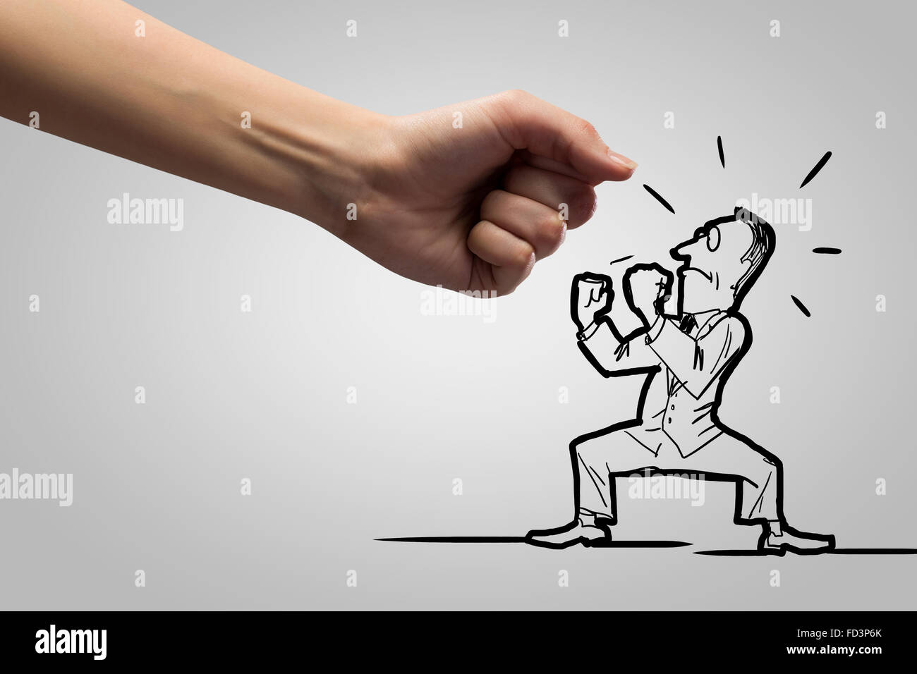 Close up of human fist fighting with businessman caricature Stock Photo ...