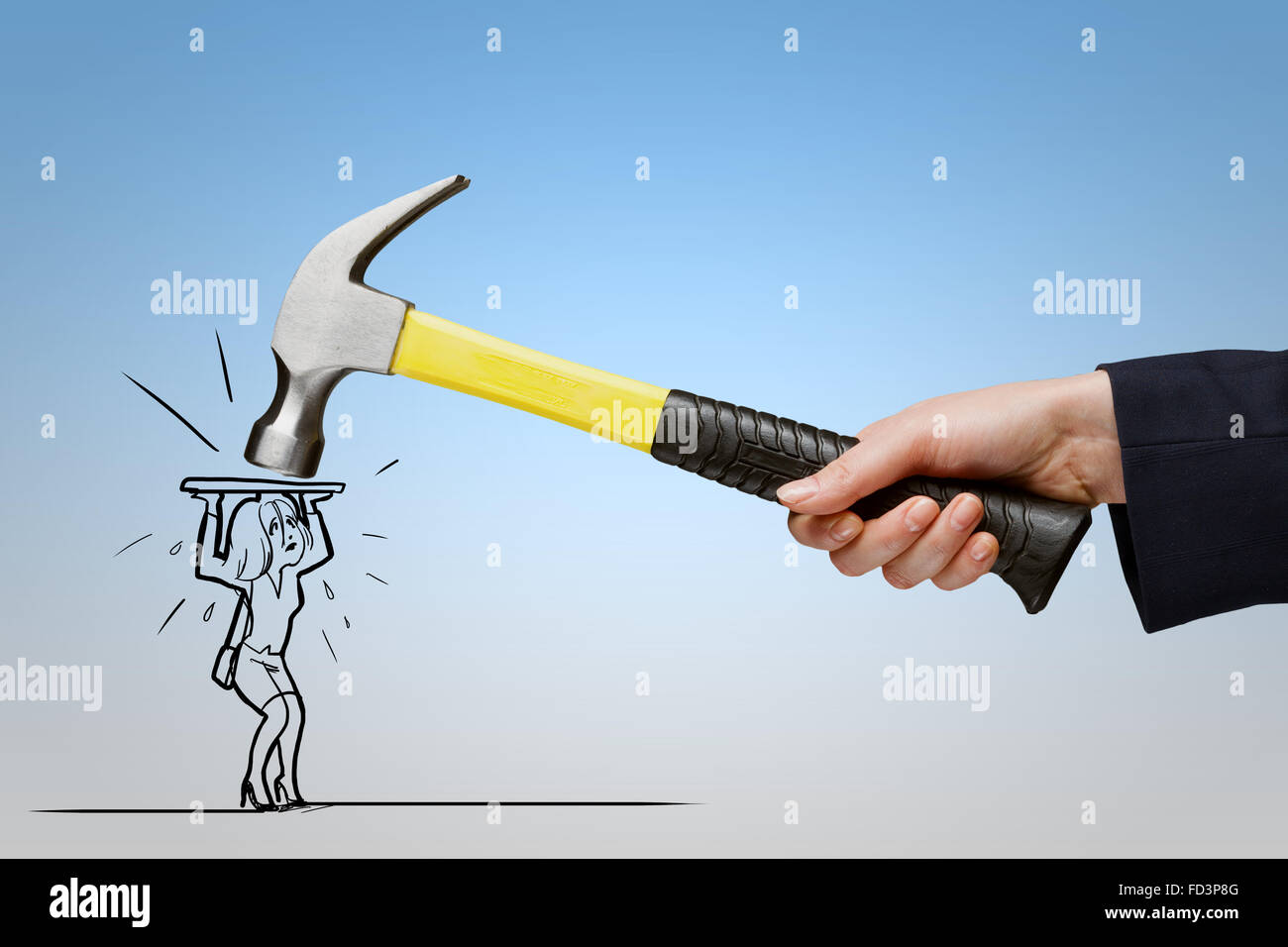 Human hand and funny caricature of businesswoman Stock Photo - Alamy