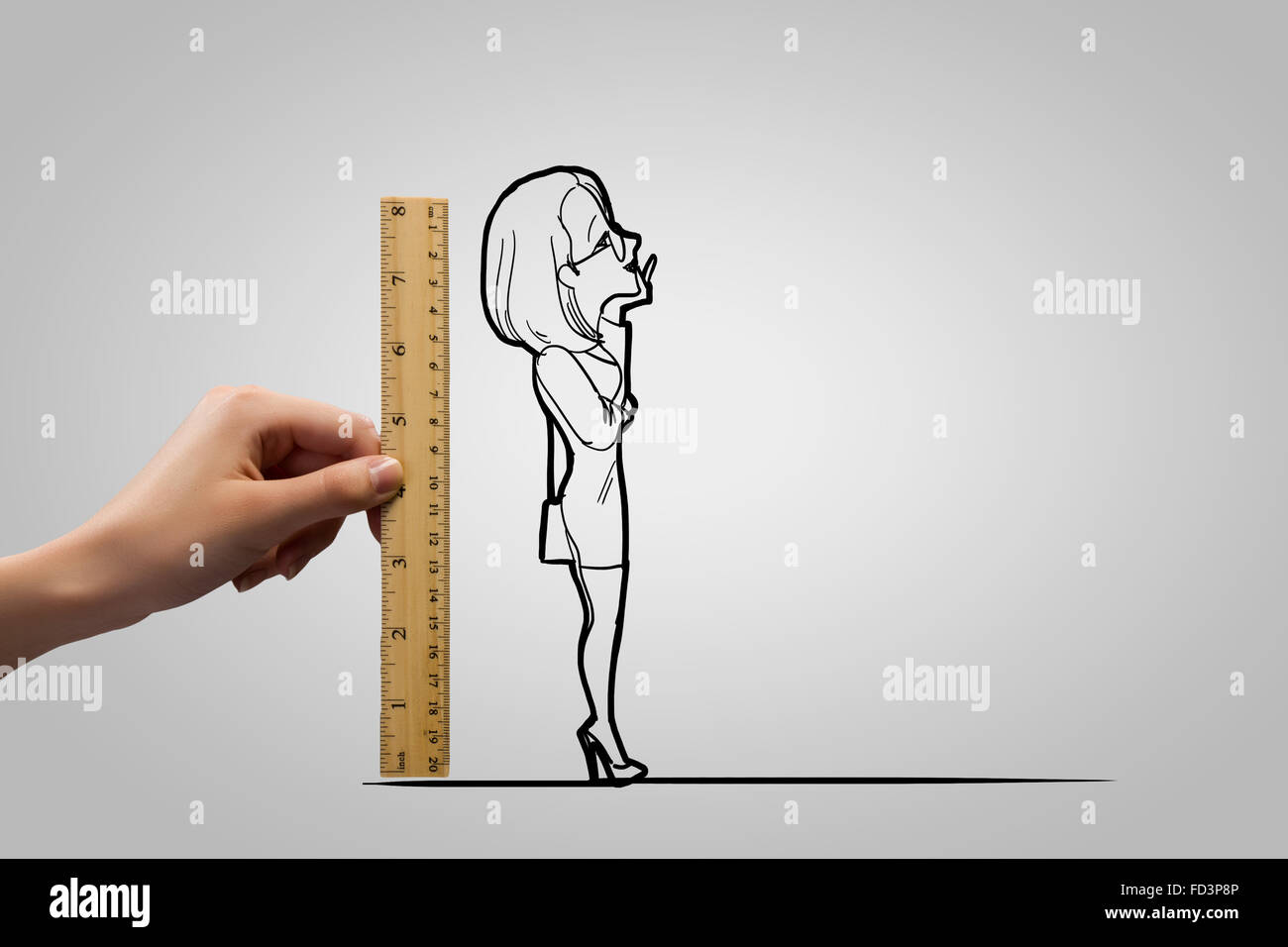 Human hand measuring with ruler caricature of businesswoman Stock Photo ...