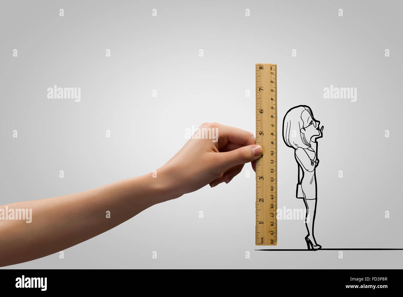 Human hand measuring with ruler caricature of businesswoman Stock Photo ...