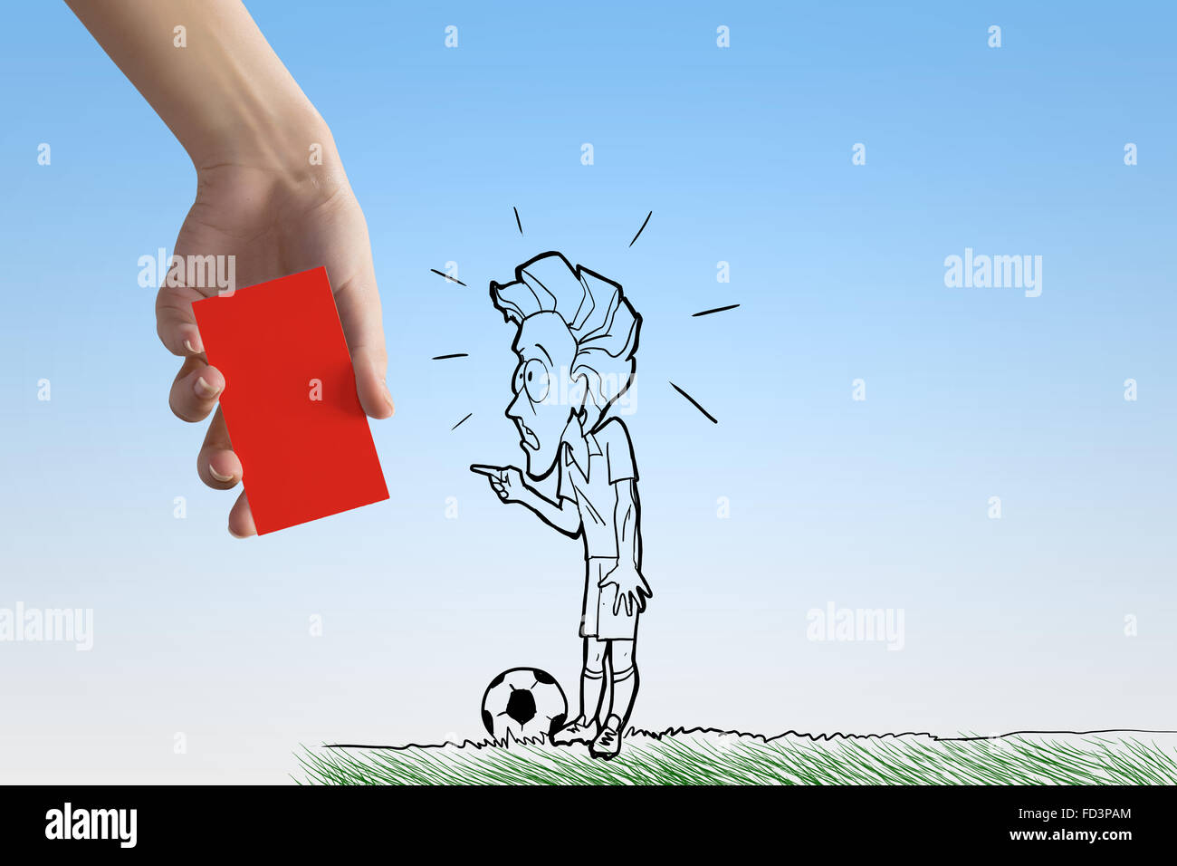 Caricature of football player and human hand showing red card Stock ...