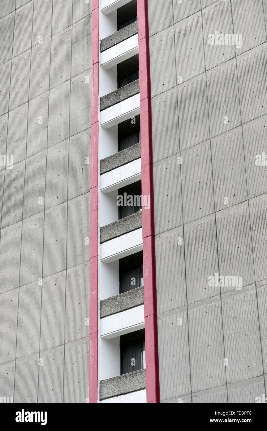 Column of small balconies, in a concrete high rise building Stock Photo ...