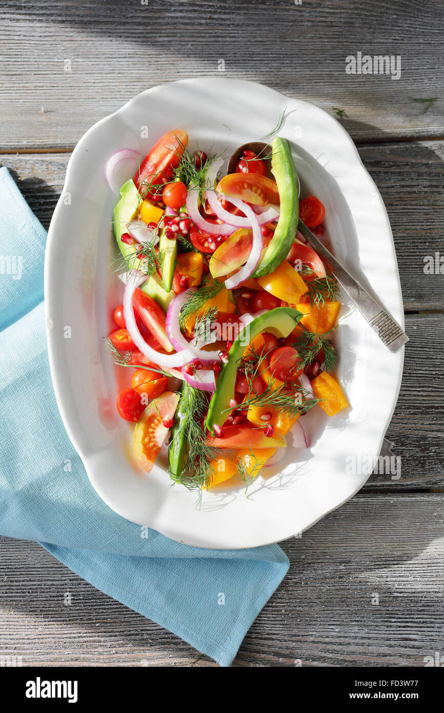 summer tomato salad with sunny light, food closeup Stock Photo - Alamy