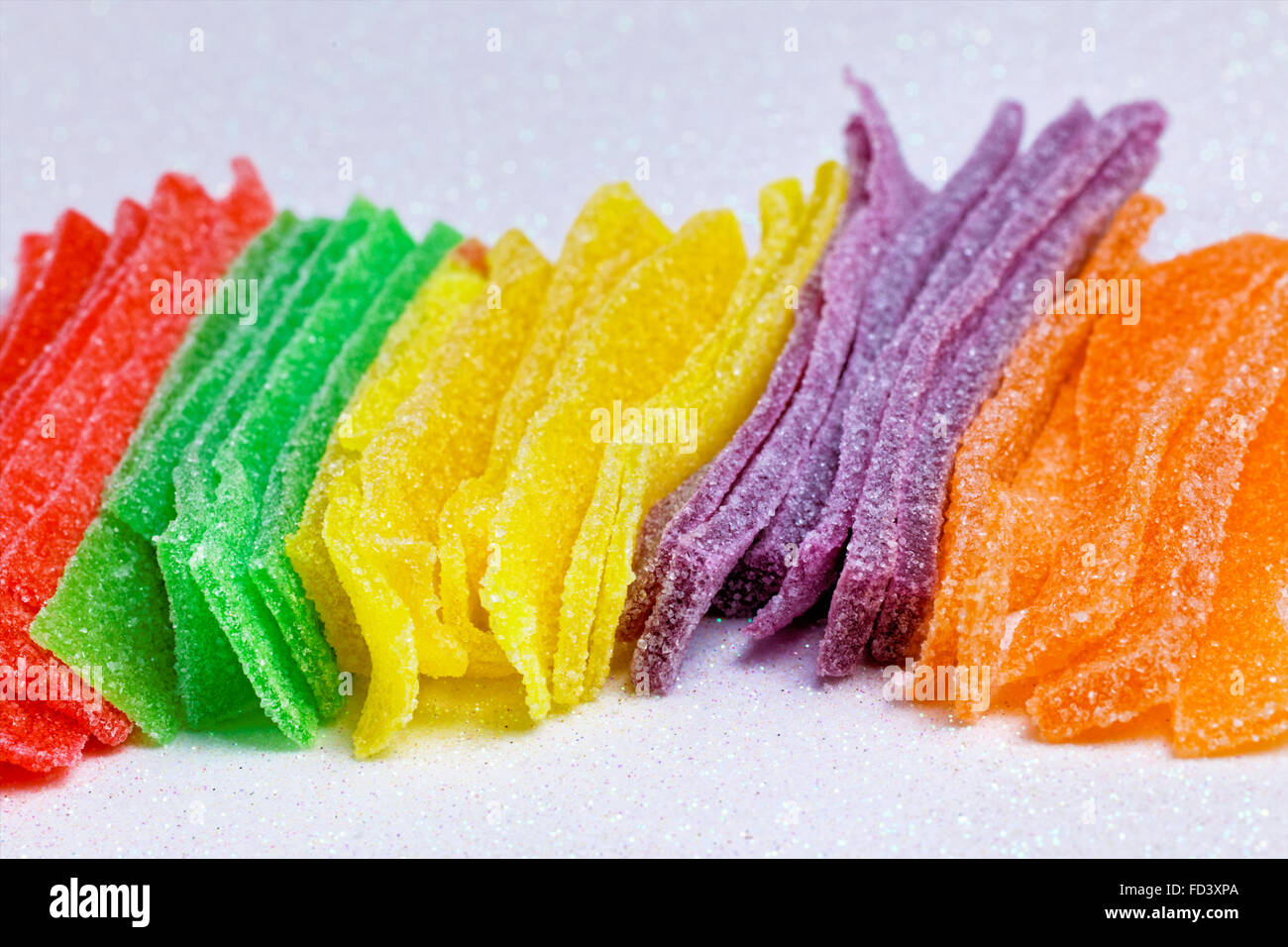 Colorful sugar jelly candy strip over white background Stock Photo - Alamy