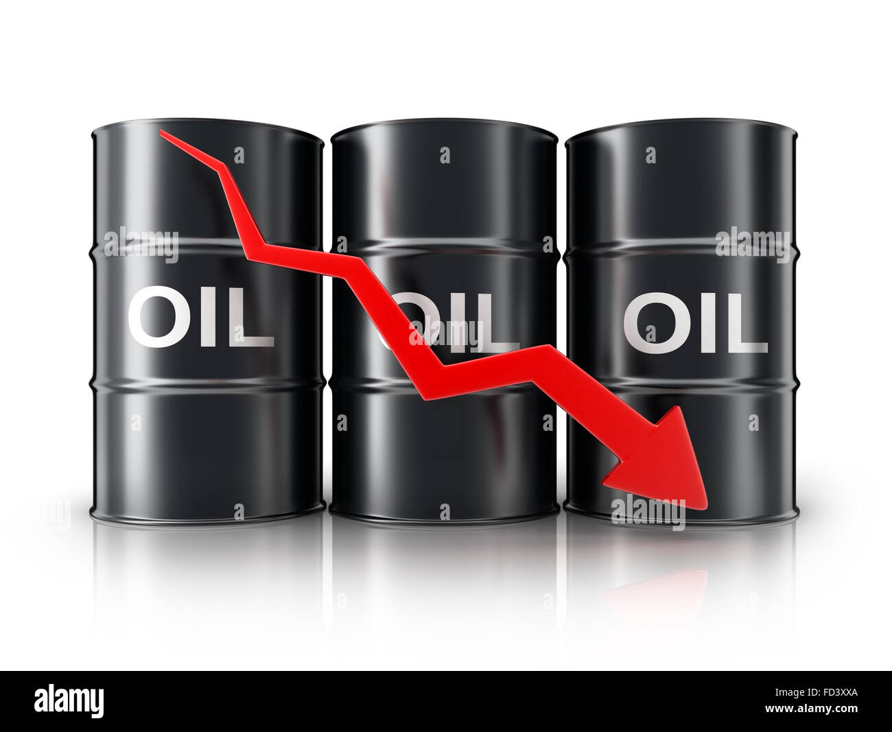 Barrel oil and arrow down (on white background,done in 3d Stock Photo ...