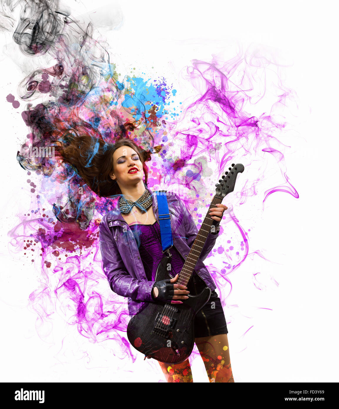 Young attractive rock girl playing the electric guitar Stock Photo - Alamy