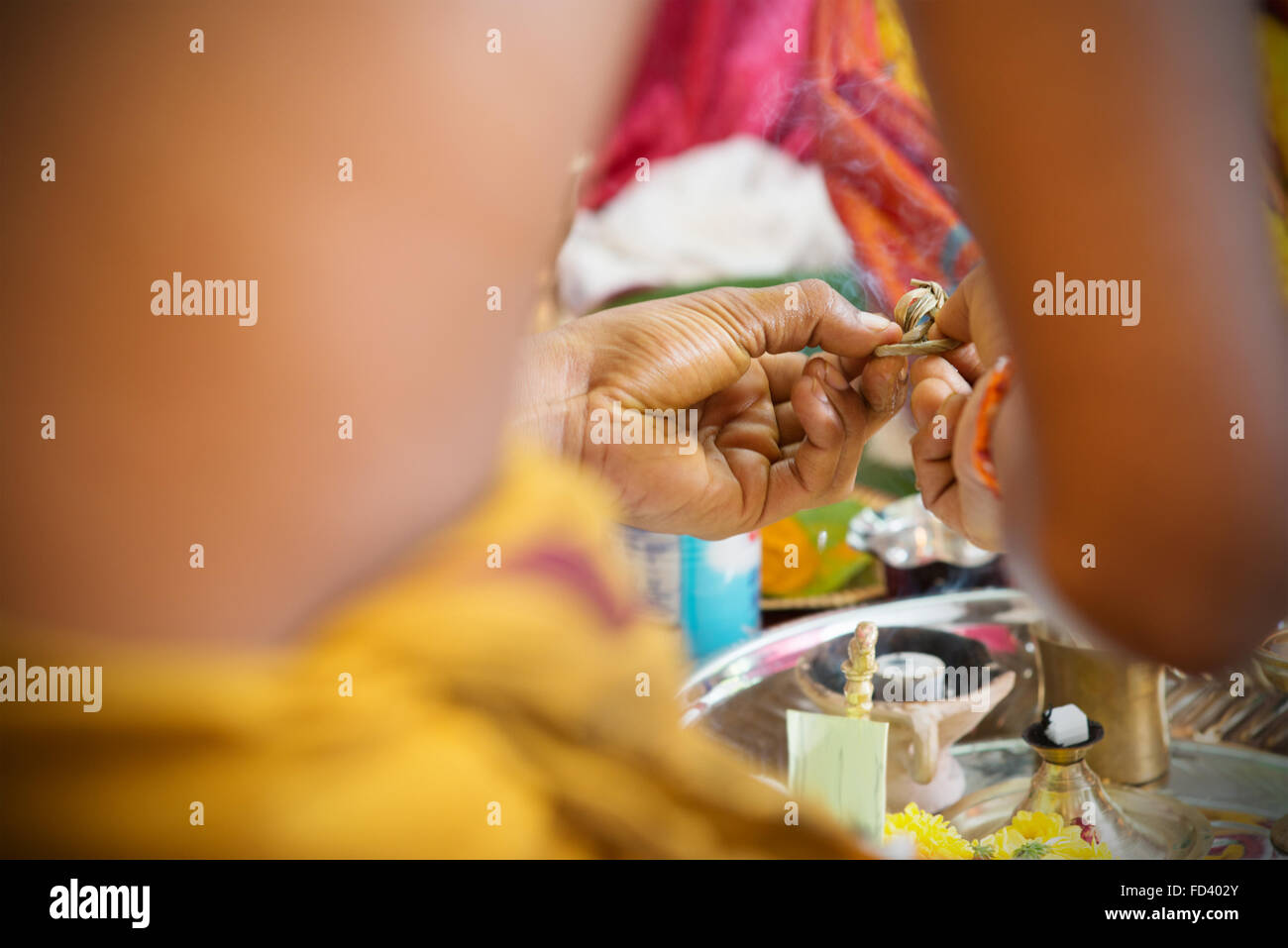 Traditional Indian Hindus praying ceremony. India special rituals ...