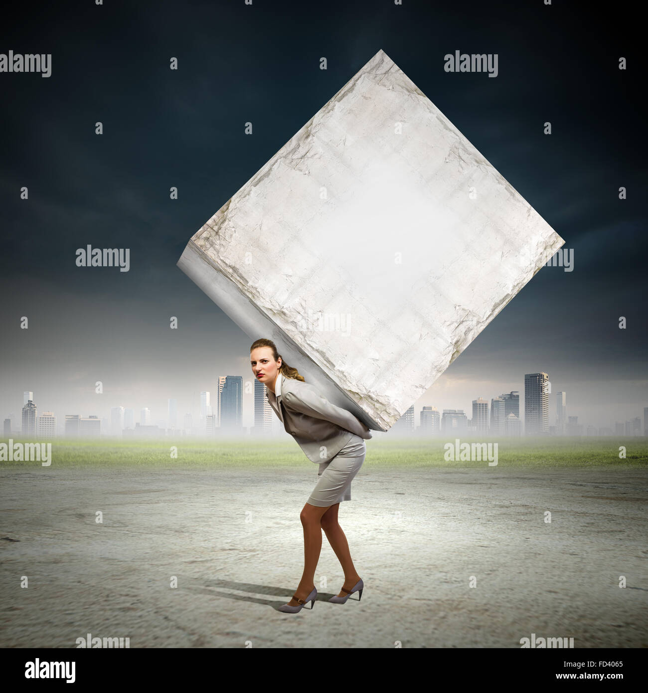Woman carrying heavy box on her back hi-res stock photography and ...