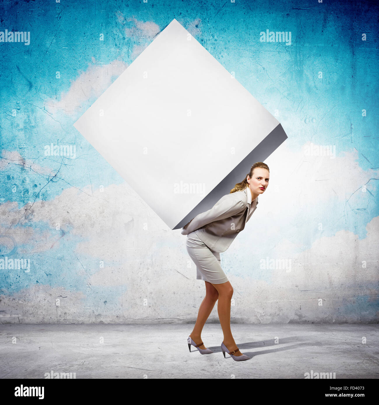 Woman carrying heavy box on her back hi-res stock photography and ...