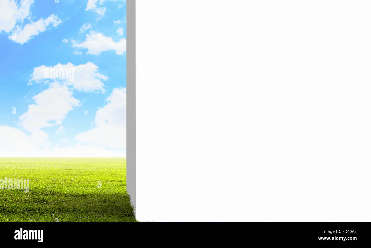 Background image with blank wall and nature landscape Stock Photo - Alamy