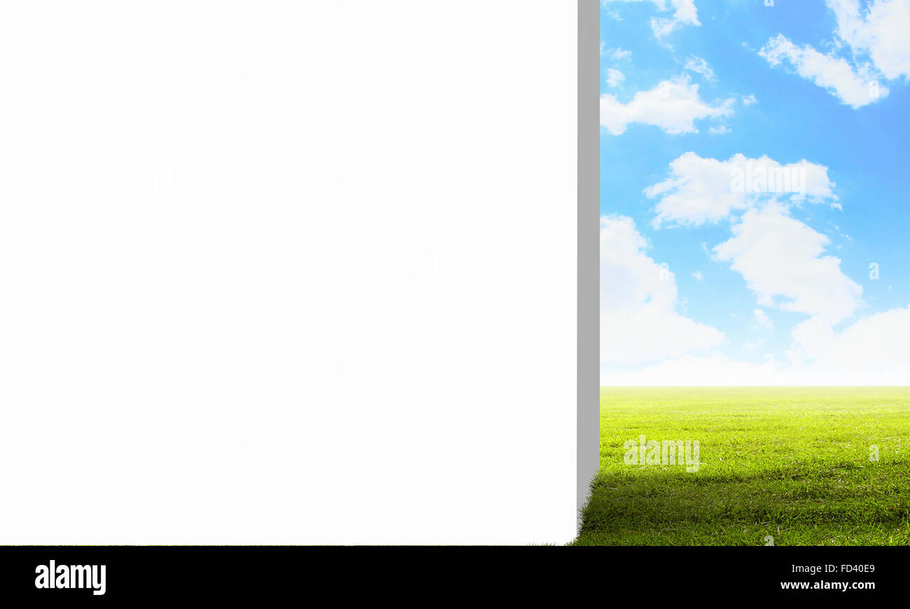 Background image with blank wall and nature landscape Stock Photo - Alamy