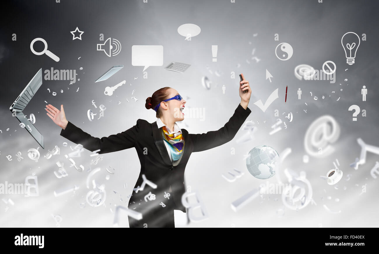 Angry businesswoman screaming aggressively in mobile phone Stock Photo ...