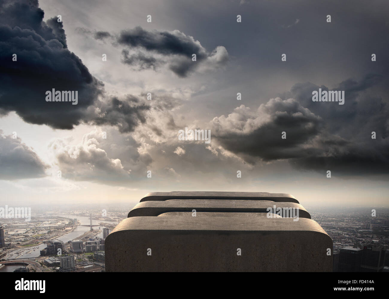 Background image of modern city in mist Stock Photo - Alamy