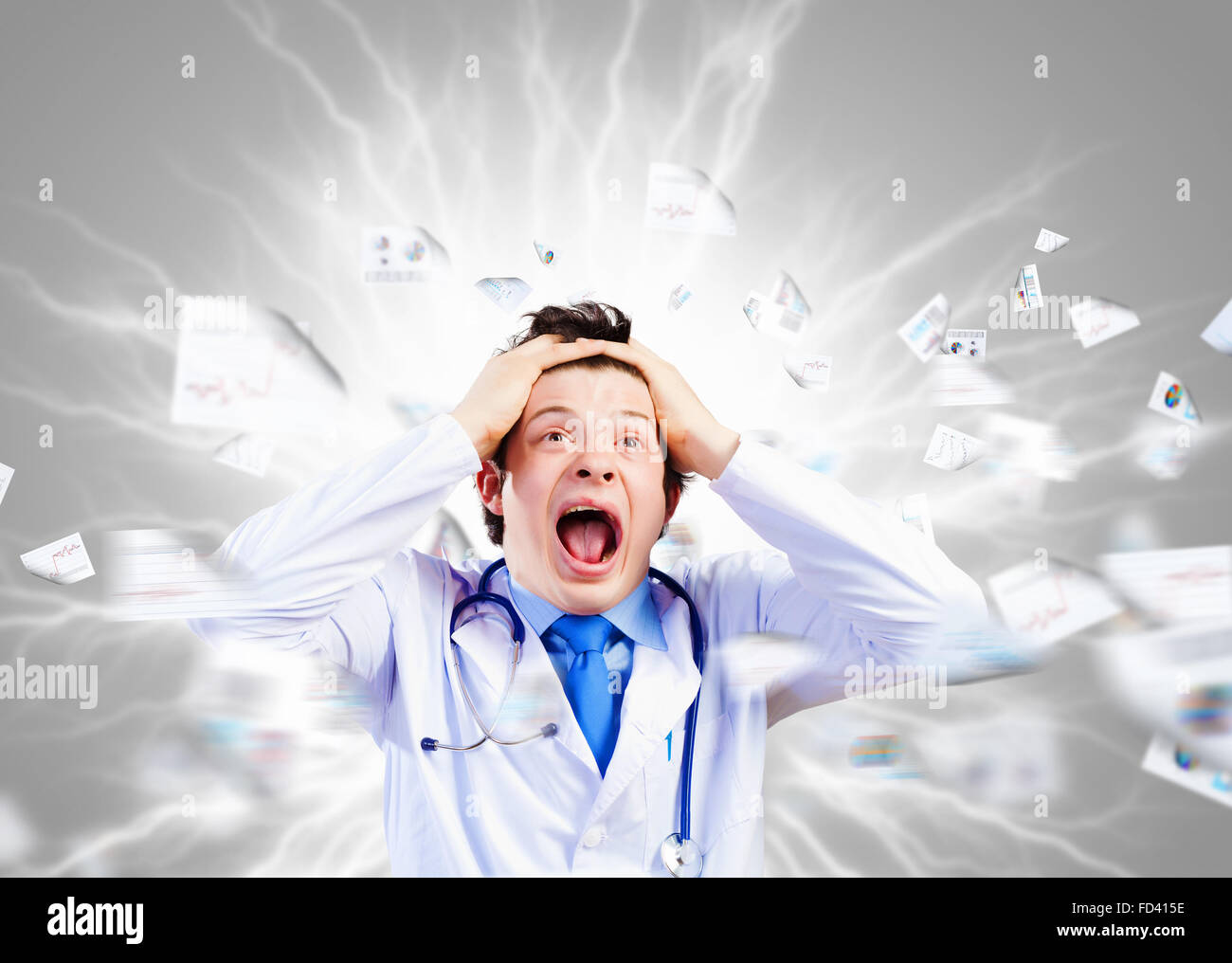 Image of young male doctor screaming in madness Stock Photo - Alamy