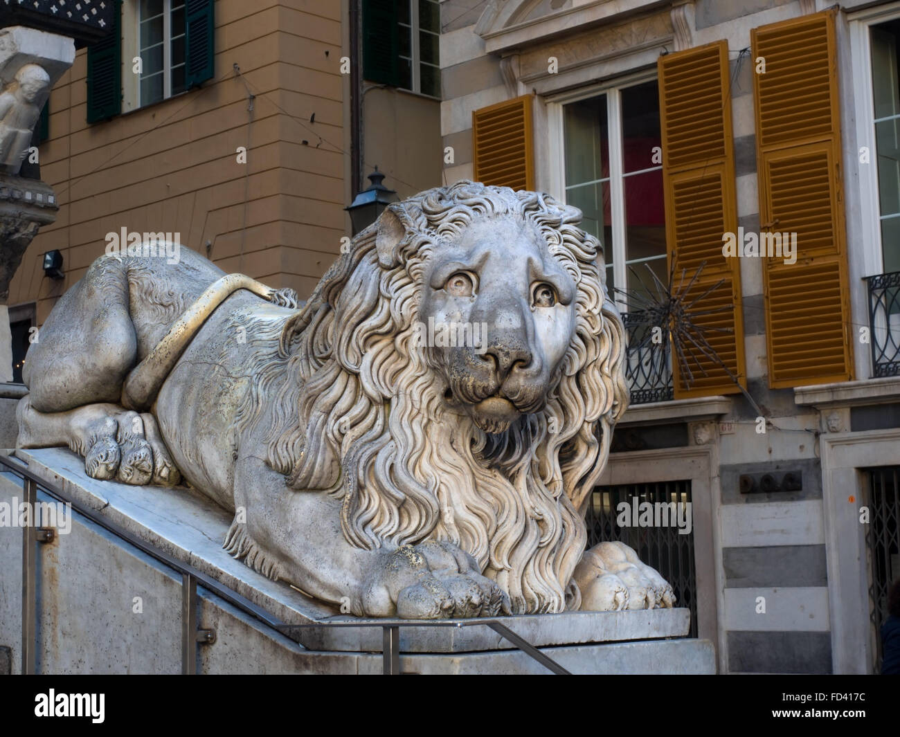 Old Marble Statue of a big proud lion outside Genoa Cathedral Saint ...
