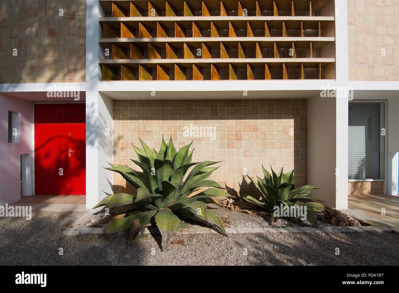 Miro museum exterior building detail with ceramic wall pattern, red ...