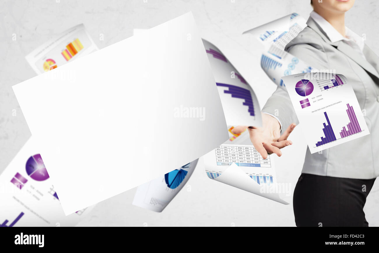 Businesswoman, secretary throwing paper documents. Office life concept ...