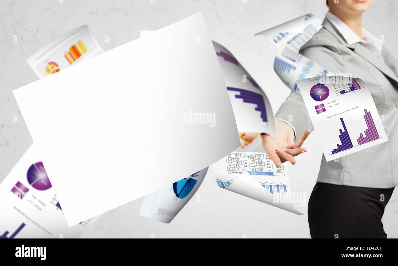 Businesswoman, secretary throwing paper documents. Office life concept ...