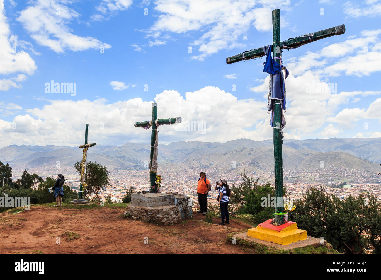Crosses on the summit overlooking, Cusco, peru Stock Photo - Alamy