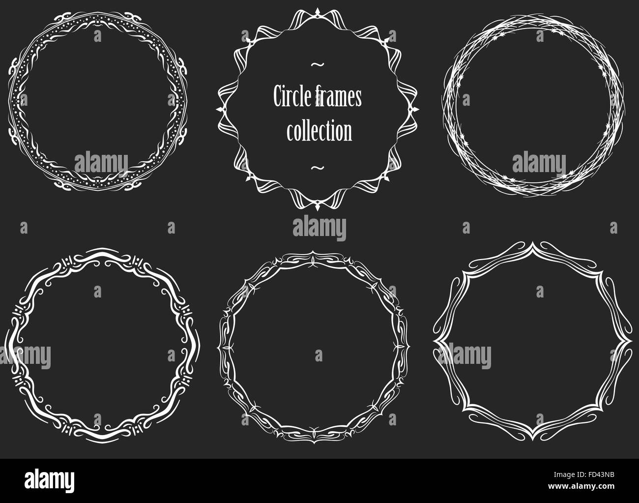 vector collection of six hand drawn ornamental circle frames Stock ...