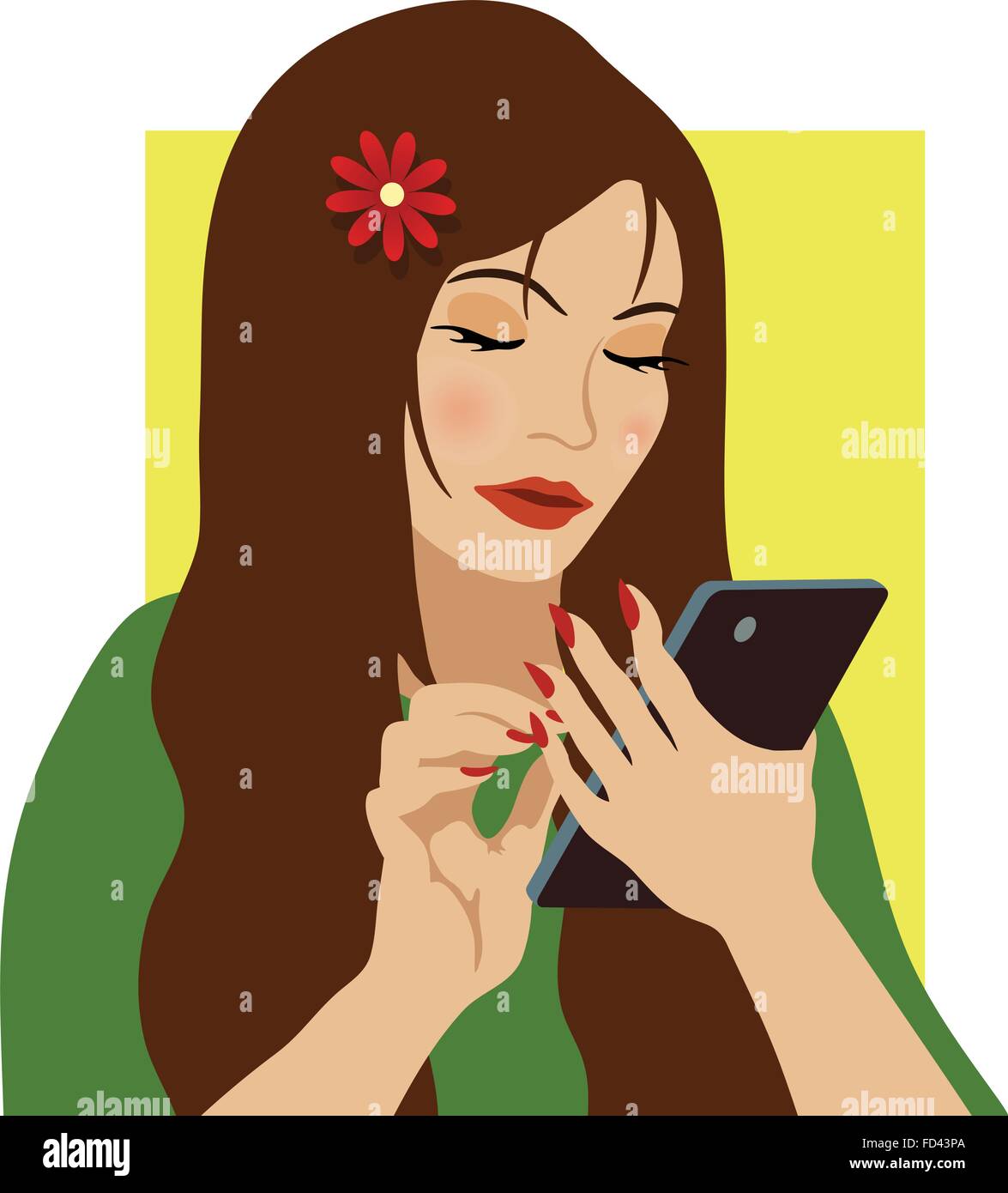 young woman pushing the mobile phone screen Stock Vector Image & Art ...
