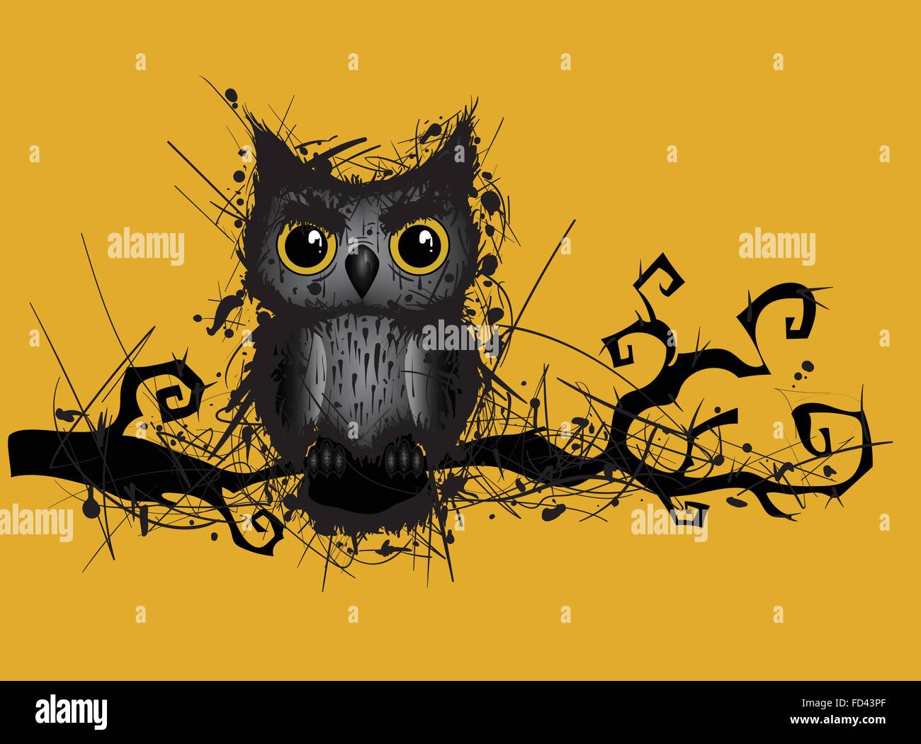 background with grungy owl on a crooked branch Stock Vector Image & Art ...