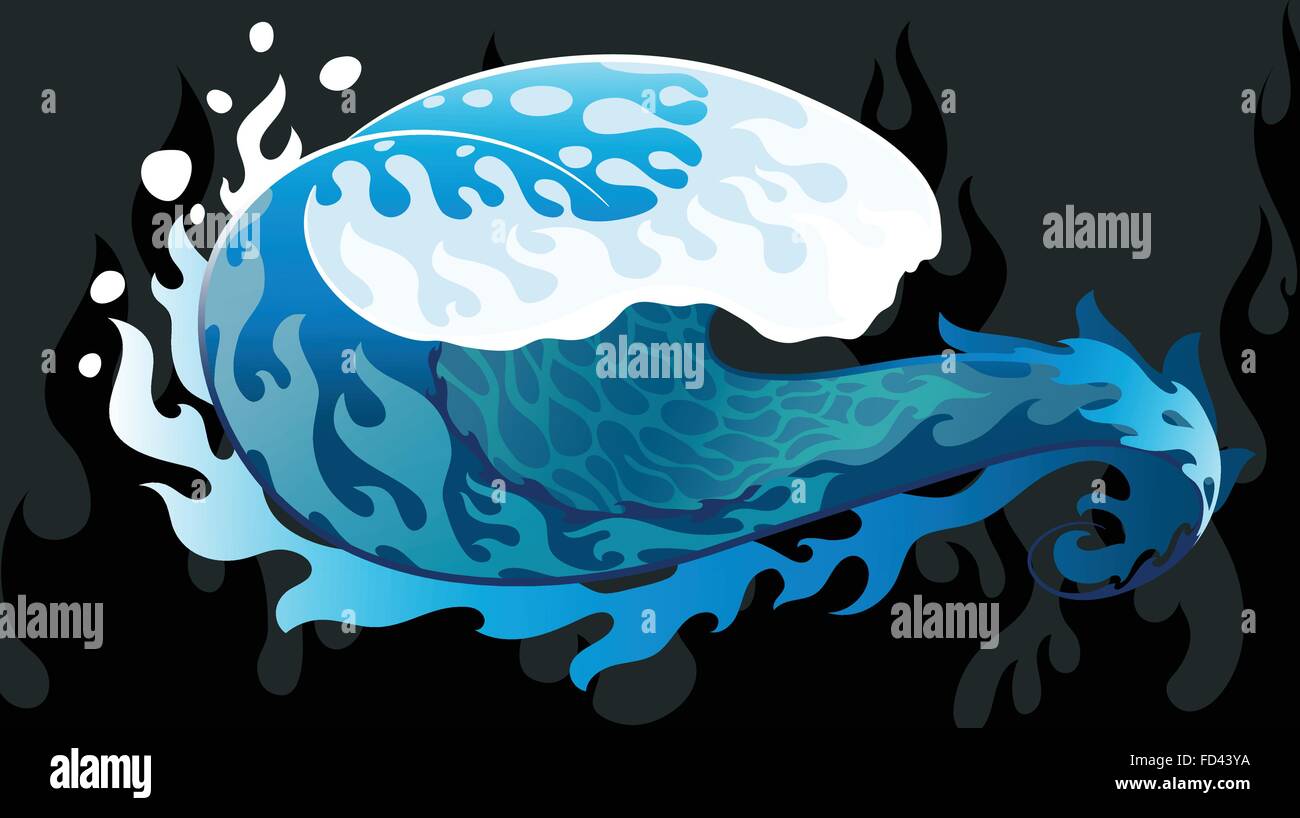 vector illustration of ocean wave styled in old-school tattoo fire ...