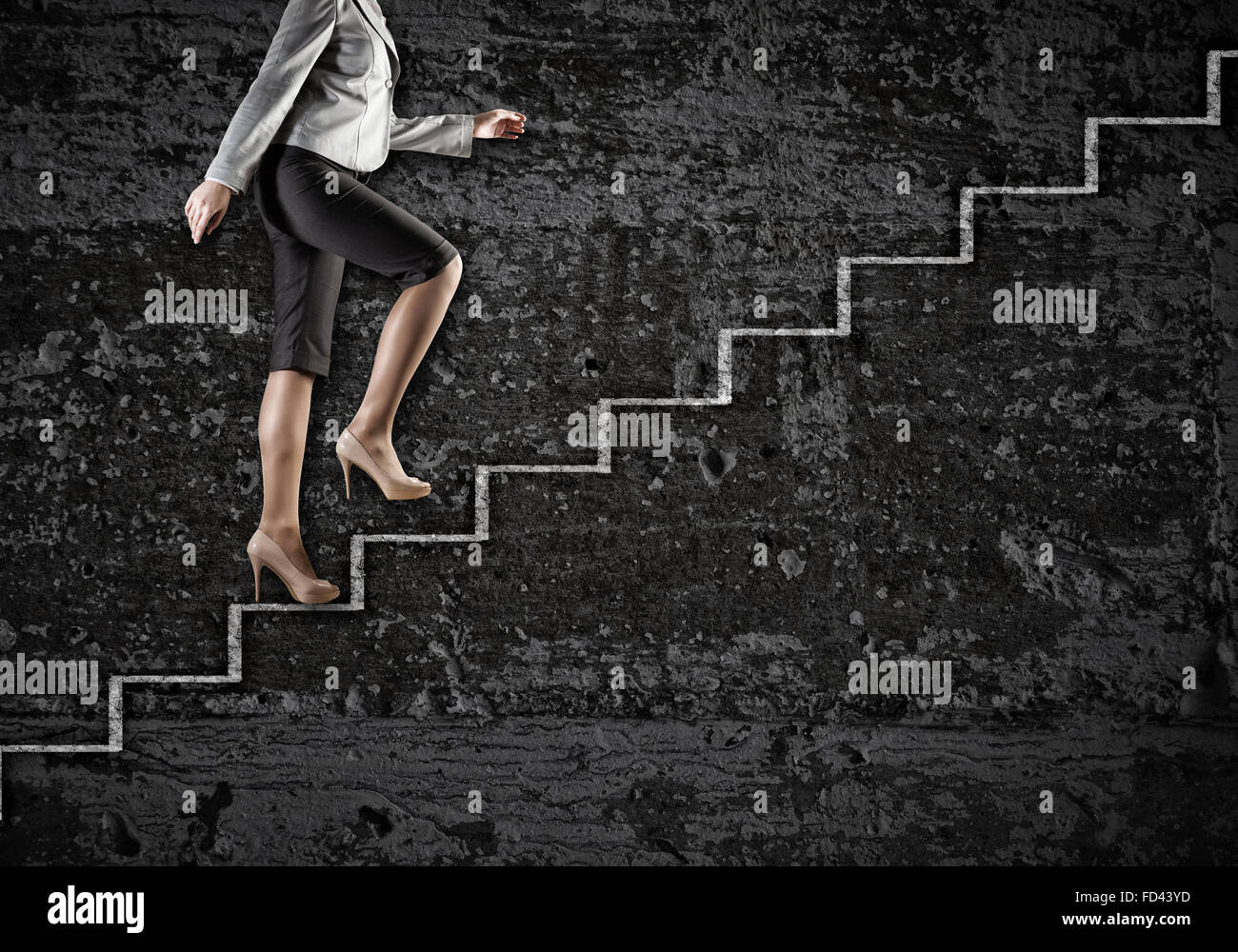 Image of businesswoman climbing career ladder. Success and achievement ...