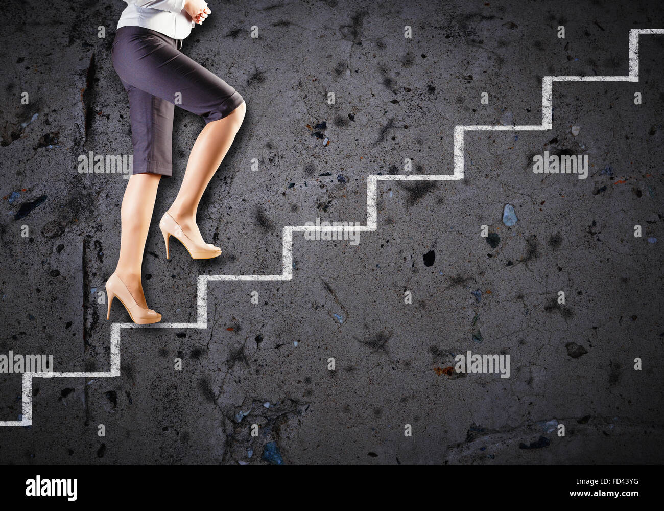 Image of businesswoman climbing career ladder. Success and achievement ...