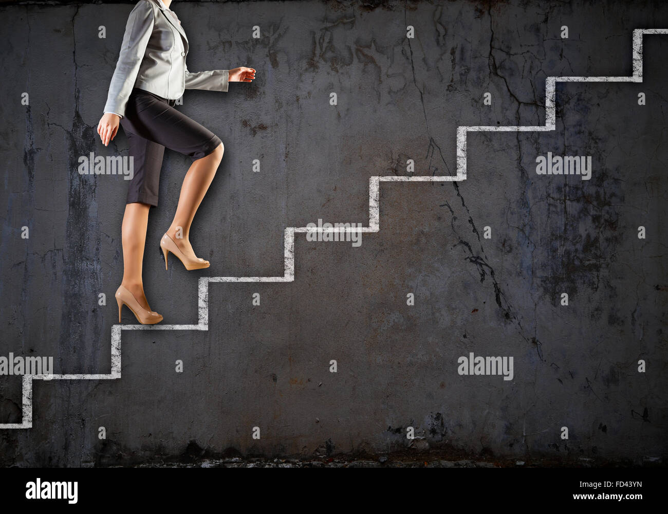 Image of businesswoman climbing career ladder. Success and achievement ...