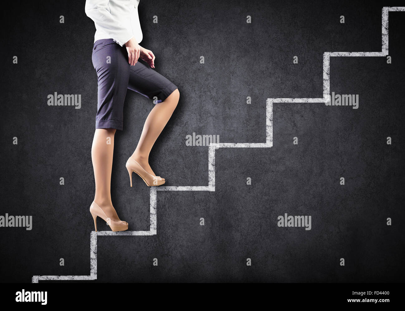 Image of businesswoman climbing career ladder. Success and achievement ...