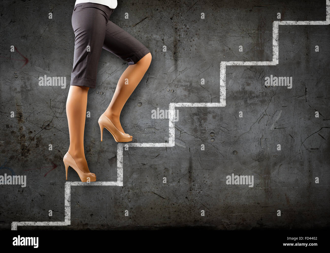 Image of businesswoman climbing career ladder. Success and achievement ...