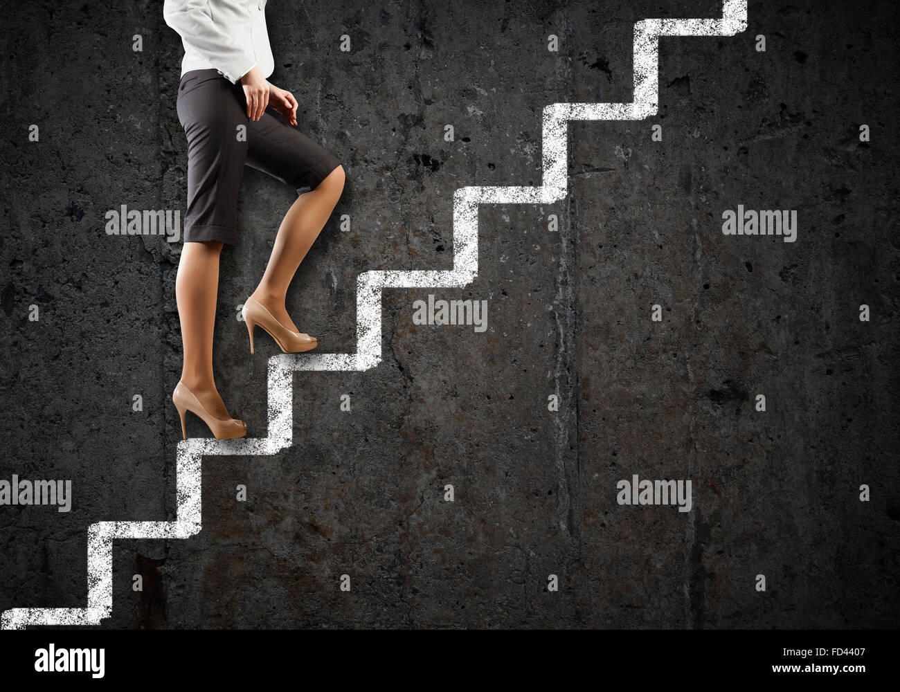 Image of businesswoman climbing career ladder. Success and achievement ...