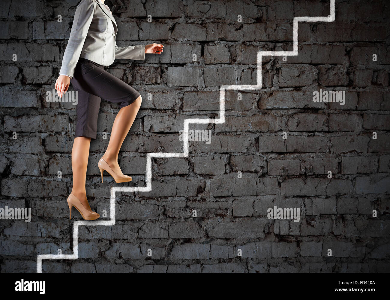 Image of businesswoman climbing career ladder. Success and achievement ...
