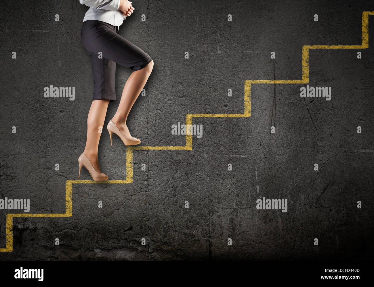 Image of businesswoman climbing career ladder. Success and achievement ...