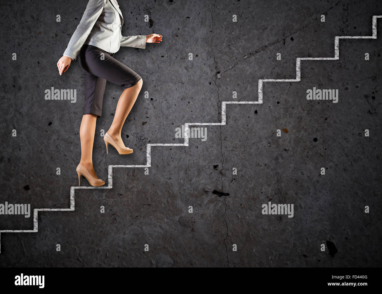 Image of businesswoman climbing career ladder. Success and achievement ...