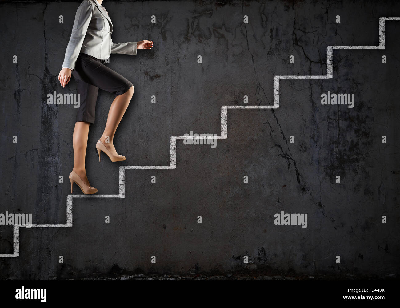 Image of businesswoman climbing career ladder. Success and achievement ...