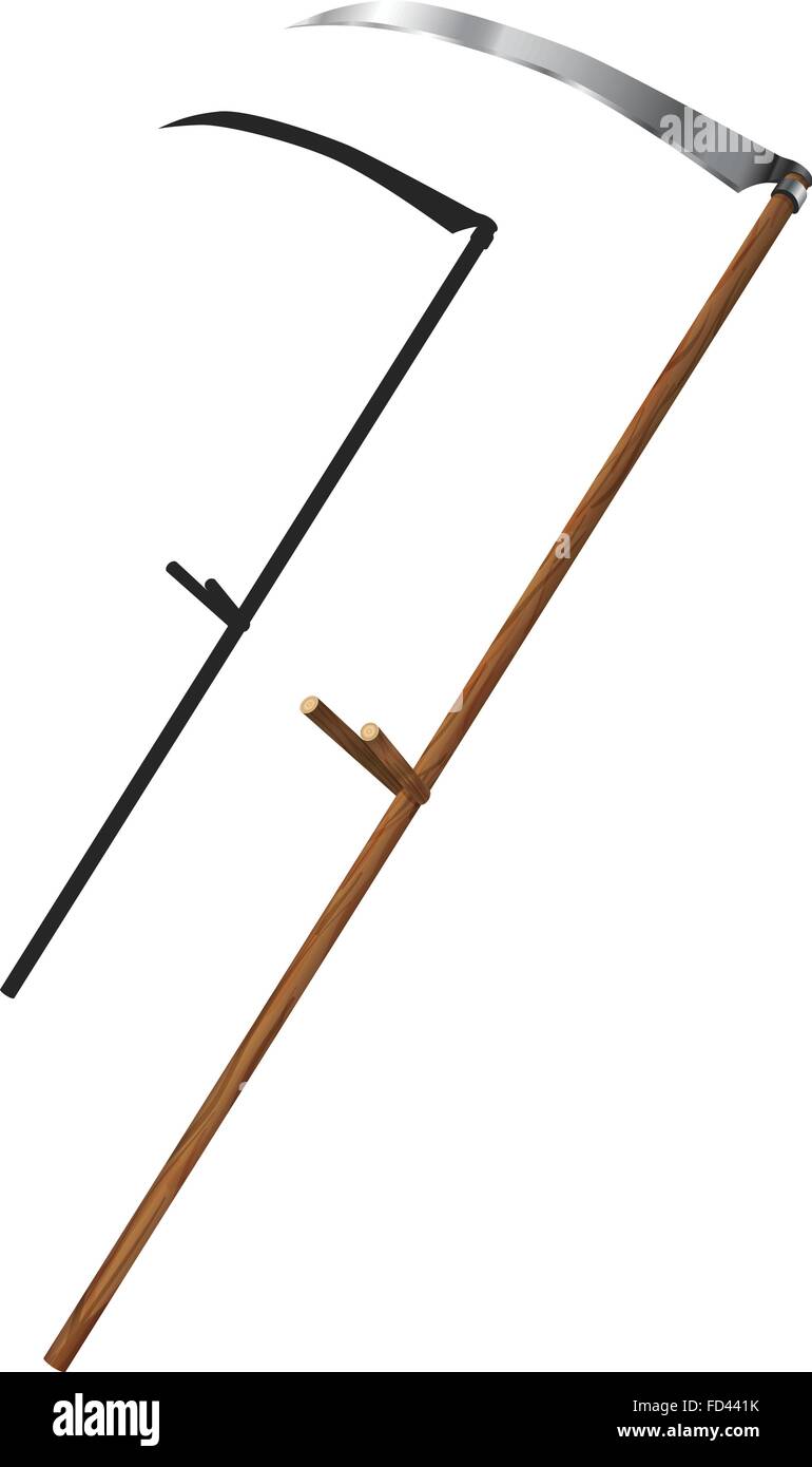 colored realistic scythe and its black silhouette Stock Vector Image ...