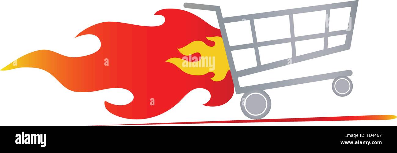 vector illustration of fast shopping cart riding with fire Stock Vector ...