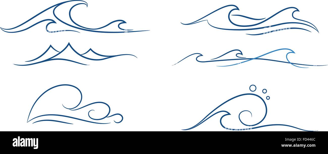 a set of different simple stylized pinstripe ocean waves Stock Vector ...