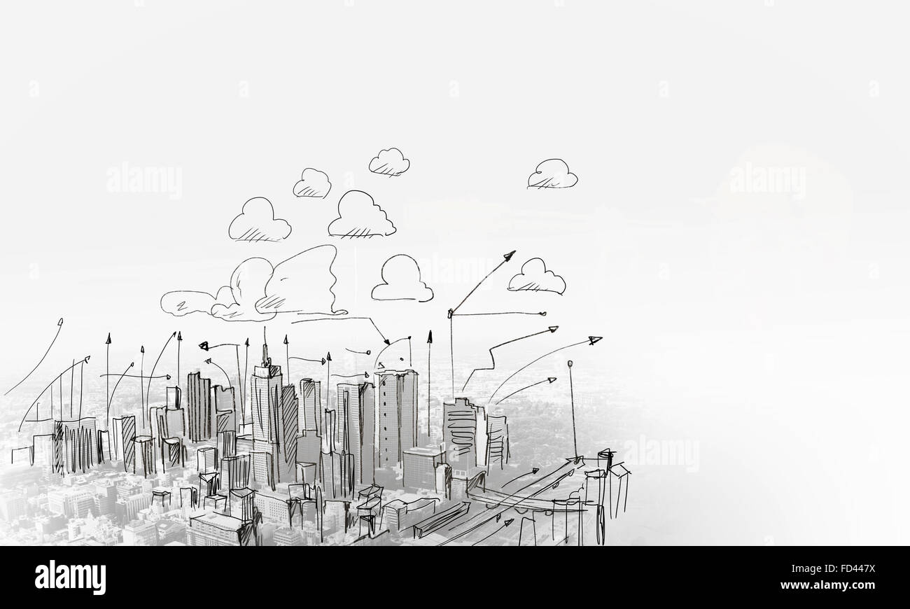 Background sketch image with building plan and strategy Stock Photo - Alamy